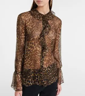NILI LOTAN Cecily Leopard-print Silk-blend Blouse - Brown