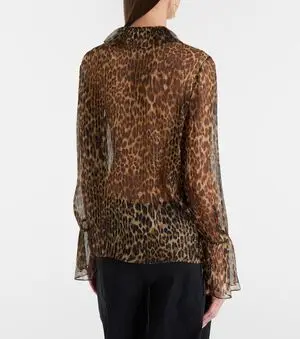 NILI LOTAN Cecily Leopard-print Silk-blend Blouse - Brown