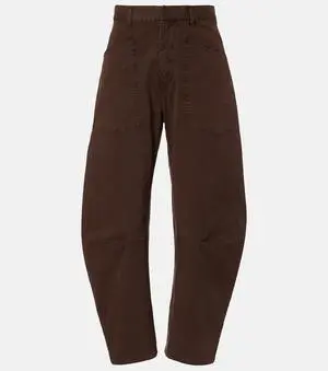 NILI LOTAN Shon Cotton Twill Barrel-leg Pants - Brown