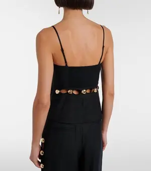 Simkhai Cutout Embellished Linen-blend Camisole - Black