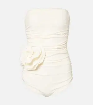 Magda Butrym Floral-appliqué Ruched Swimsuit - White