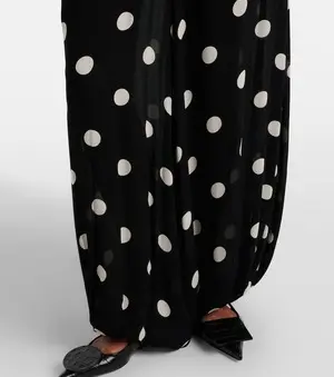 ADRIANA DEGREAS Solid Peplum Polka-dot Balloon Pants