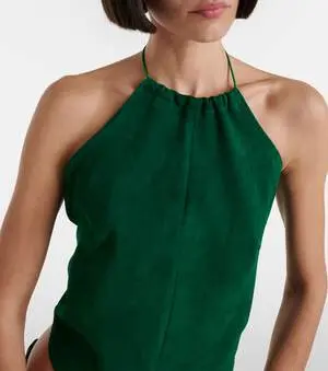 Stouls Rosie Halterneck Suede Top - Green