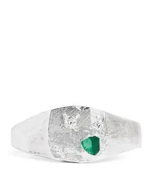 THE OUZE Sterling And Emerald Signet Ring - Silver