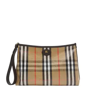 Burberry Leather-trim Check Highlands Pouch - Beige
