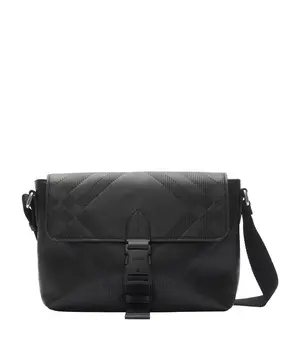 Burberry Small Check-embossed Messenger Bag - Black