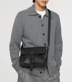 Burberry Check-embossed Leather Messenger Bag