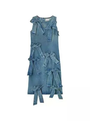 GANNI Light Rigid Denim Dress With Bow Detailing - Blue