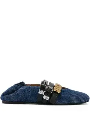GANNI Buckled Denim Ballet Flats - Blue