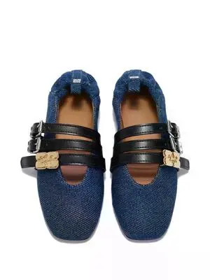 GANNI Buckled Denim Ballet Flats - Blue