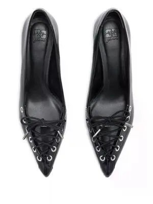 GANNI Lace-up Pointed Toe Block Heel Pumps