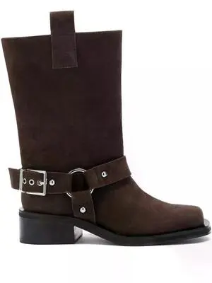 GANNI Buckle-detail Suede Boots - Brown