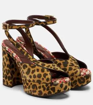 Etro 120 Leopard-print Canvas Platform Sandals