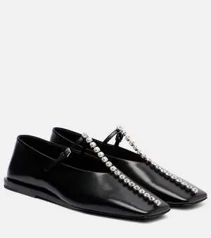 JIL SANDER Crystal-embellished Leather Ballet Flats
