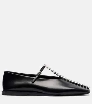 JIL SANDER Crystal-embellished Leather Ballet Flats