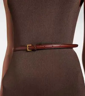 Saint Laurent Cassandre Leather Belt - Brown