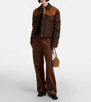 Miu Miu Suede-trimmed Down Jacket - Brown