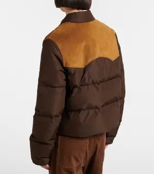Miu Miu Suede-trimmed Down Jacket - Brown