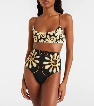 CALA DE LA CRUZ Isla Printed Bikini Top - Black