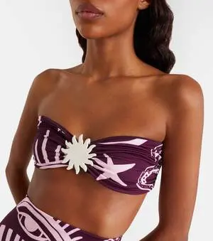 CALA DE LA CRUZ Maple Printed Bandeau Bikini Top - Purple