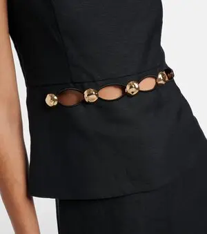 Simkhai Cutout Embellished Linen-blend Camisole - Black