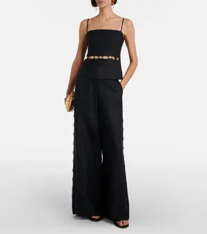 Simkhai Cutout Embellished Linen-blend Camisole - Black