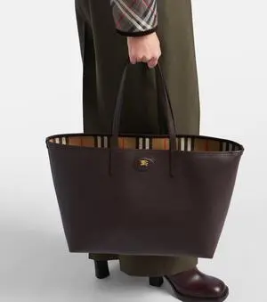 Burberry Reversible Check Medium Leather Tote - Brown