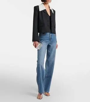 SELF-PORTRAIT Embellished High-rise Straight Jeans