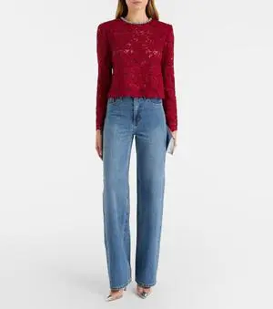 SELF-PORTRAIT Embellished Guipure Lace Top