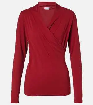 Velvet By Graham & Spencer Meri Cotton-blend Jersey Wrap Top - Red