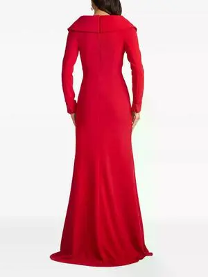 Tadashi Shoji Long-sleeve Ruffle Crepe Gown