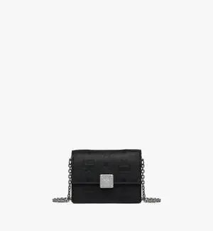 Mcm Aren Chain Wallet In Embossed Monogram Leather - Black