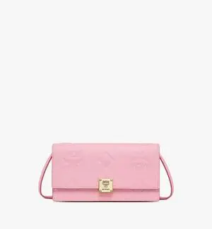 Mcm Aren Chain Wallet In Embossed Monogram Leather - Lotus Pink