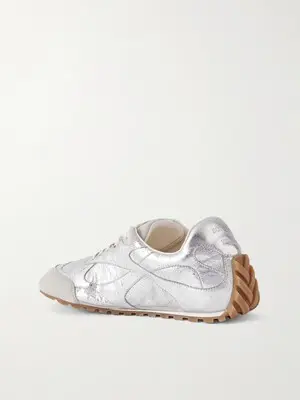 Bottega Veneta Orbit Flash Metallic Leather Sneakers - Silver