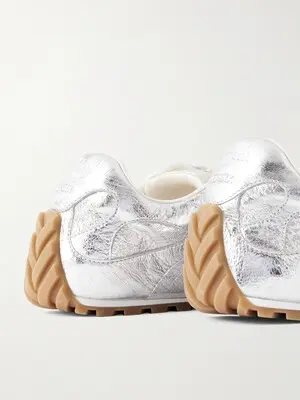 Bottega Veneta Orbit Flash Metallic Leather Sneakers - Silver
