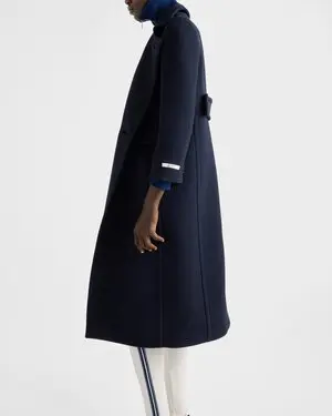 Prada Single-breasted Natté Fabric Coat - Navy