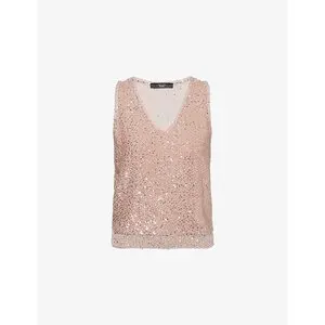 Max Mara Sequin-knit V-neck Top