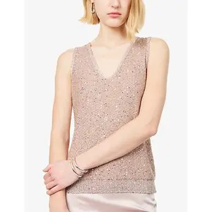 Max Mara Sequin-knit V-neck Top