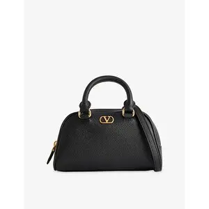 Valentino Garavani Vlogo Bowling Mini Leather Top Handle Bag - Nero