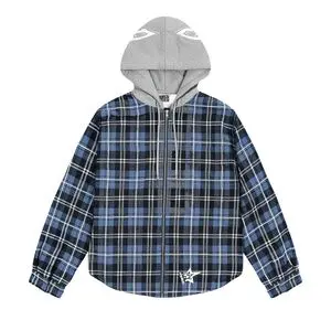 SP5DER Hooded Zip Shirt Jacket - Blue