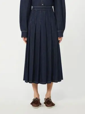 Max Mara Pleated Denim Maxi Skirt - Navy