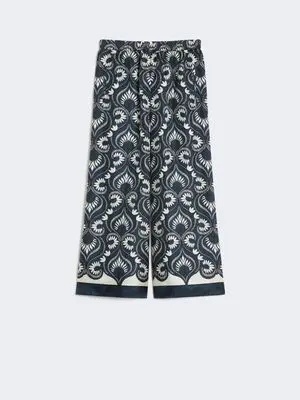 Max Mara Printed Wide Leg Trousers - Navy