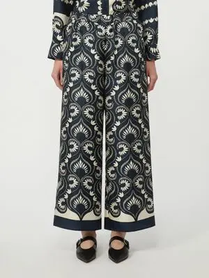 Max Mara Printed Wide Leg Trousers - Navy