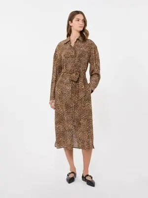 Max Mara Printed Silk Crêpe De Chine Shirt Dress - Camel