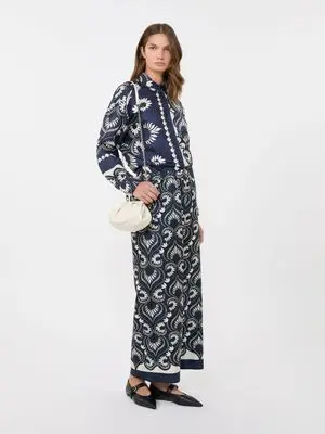Max Mara Printed Silk Twill Patchwork Shirt - Navy