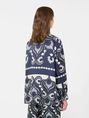 Max Mara Printed Silk Twill Patchwork Shirt - Navy