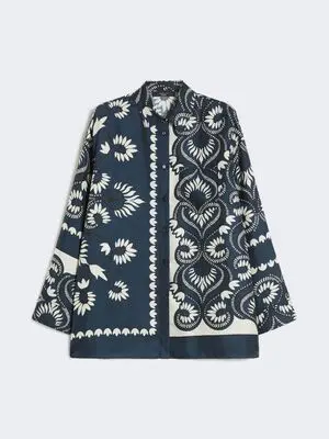 Max Mara Printed Silk Twill Patchwork Shirt - Navy