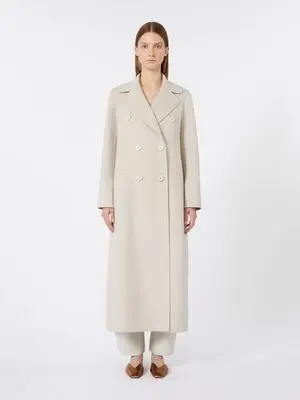 Max Mara Long Wool Coat With Half-belt Detail - Sand