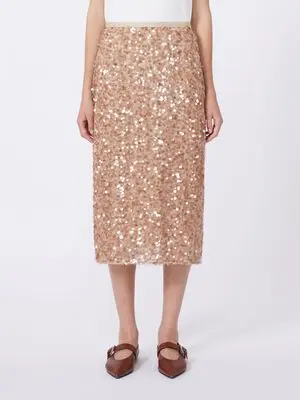 Max Mara Calf-length Sequin-embroidered Tulle Skirt