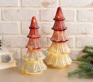 HOME REFLECTIONS As Is S/2 Illuminated Ombre Glass Trees - One-color